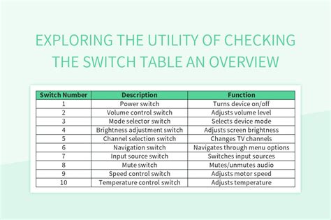 Free Switch Table Templates For Google Sheets And Microsoft Excel Slidesdocs