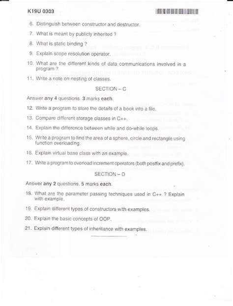 Kannur University Bca Core Course Object Oriented Programming Using