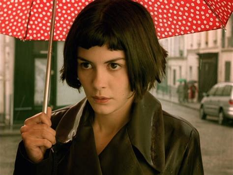 Audrey Tautou With Umbrella In The Rain Amelie Hairstyle Amelie