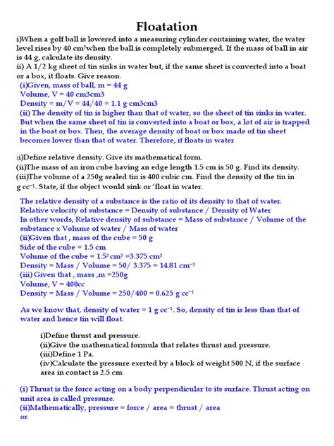 Floatation Pdf Buoyancy Density