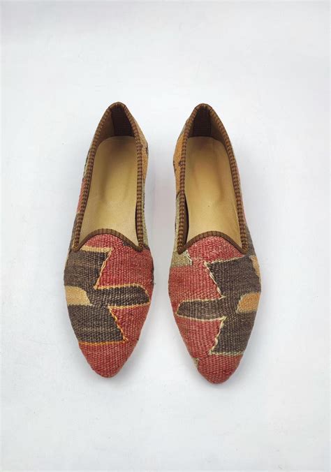 40 Eu 10 Us 8 Uk Handwoven Pointy Kilim Loafers Womens Vintage