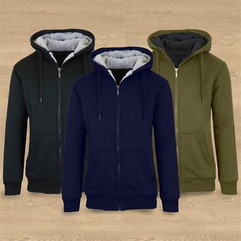 Mens Heavyweight Sherpa Fleece Lined Zip Hoodie