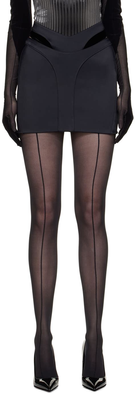 Mini Jupe Noire à Empiècement Sous Jacent De Style String Mugler En Solde