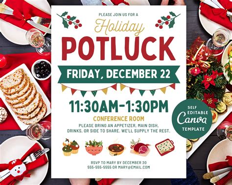 Editable Holiday Potluck Flyer Work Potluck Party Canva Template Etsy