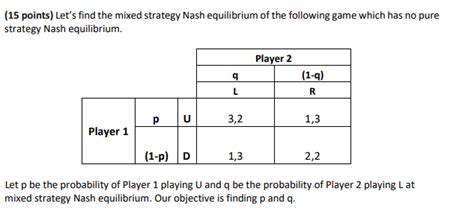 Solved 15 Points Lets Find The Mixed Strategy Nash
