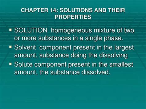 Ppt Chapter 14 Solutions And Their Properties Powerpoint