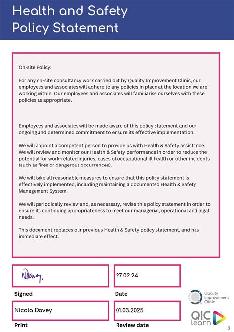 Health And Safety Policy Qiclearn