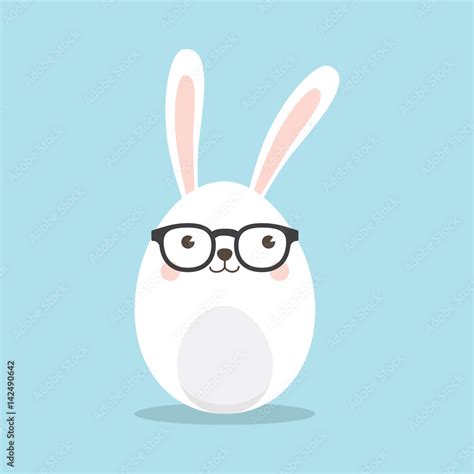 A Cute Rabbit Geek Nerd Character With Funny Nerd Glasses Isolated On Sky Blue Background