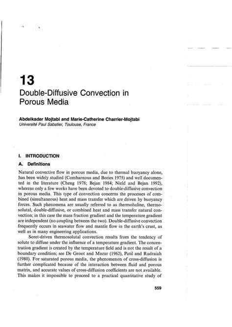 Pdf Double Diffusive Convection In Porous Media
