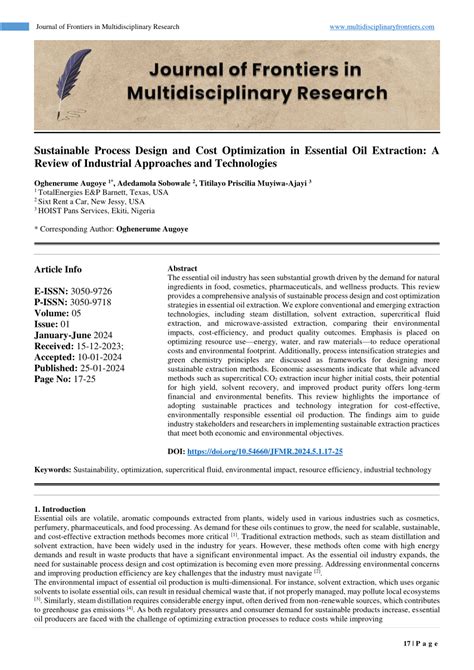 Pdf Sustainable Process Design And Cost Optimization In Essential Oil