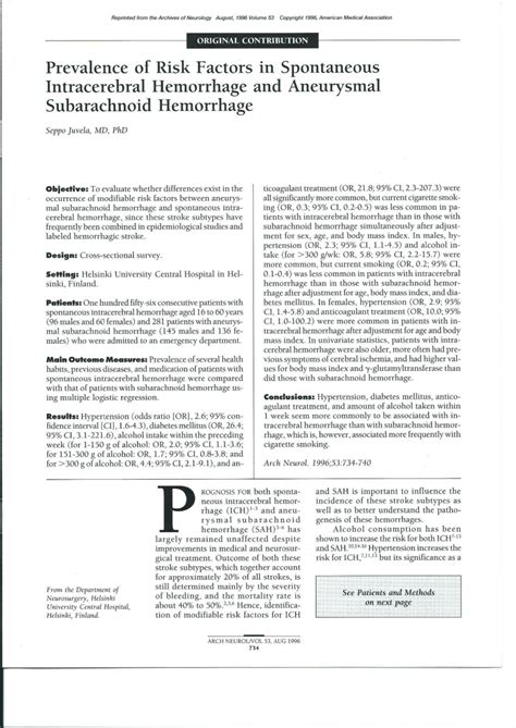 Pdf Prevalence Of Risk Factors In Spontaneous Intracerebral