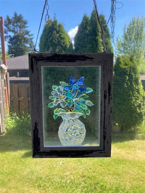 Beach Sea Glass Flowersflower Wall Hangingcoastal Flowerssea Glass