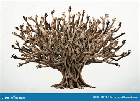 Tree Formed Entirely By Interconnected Human Figures Symbolizing Unity And Interconnectedness