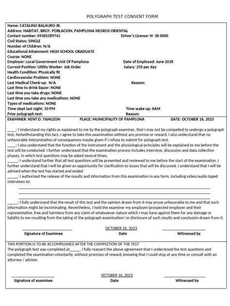 Yangzon Kent Polygraph Test Consent Form Pdf Polygraph