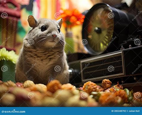 Chinchilla Munching Popcorn At Mini Movie Screen Stock Illustration