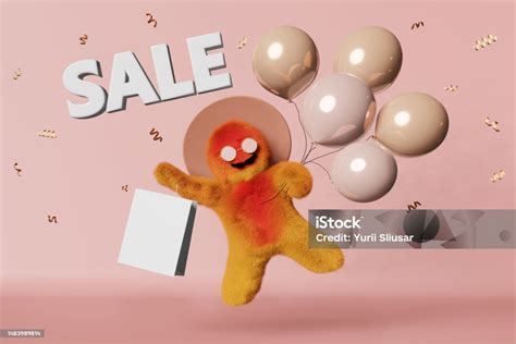 귀여운 예티는 풍선 쇼핑백 3d 캐릭터 분홍색 배경으로 날아간다 브랜딩 모형 구매자 템플릿 온라인 상점 판매 0명에 대한 스톡 사진 및 기타 이미지 Istock