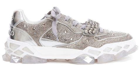 Jimmy Choo Leather Diamond X Strapm Sneakers In Silver Metallic For