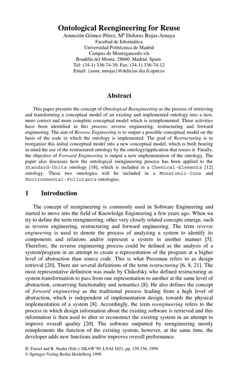 Pdf Ontological Reengineering For Reuse