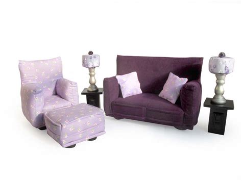 Barbie Doll Living Room Furniture 9 Pc Play Set 16 Scale Purple Flower
