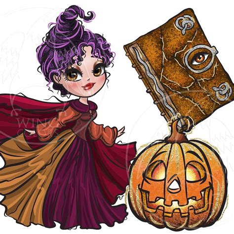 Witch Sisters Clipart Halloween Hocus Pocus Hand Drawn Illustration