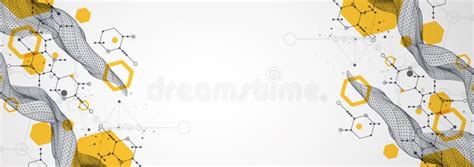 Scientific And Technological Background Wireframe Wave With Hexagons Of Different Types On A