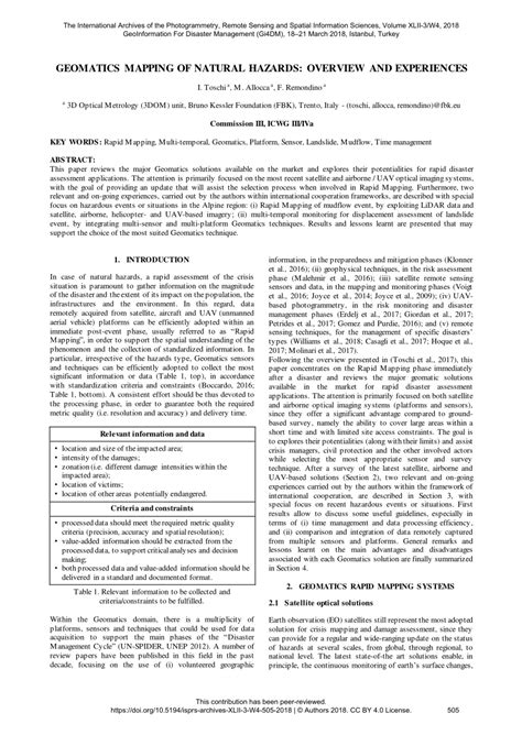 PDF GEOMATICS MAPPING OF NATURAL HAZARDS OVERVIEW AND EXPERIENCES