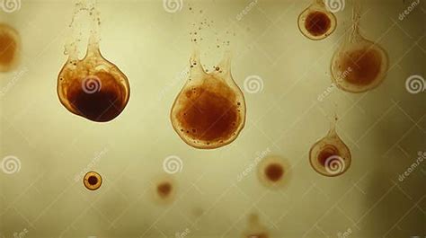 Microscopic View Of Suspended Droplets In A Fluid Medium Showcasing