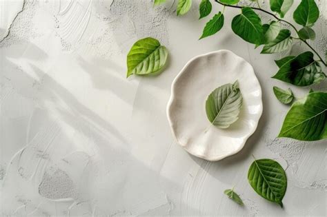 Decoración interior minimalista con placa en forma de hoja y papel