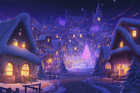Weihnachtsdorf Mit Schnee Winterlandschaft Stock Abbildung