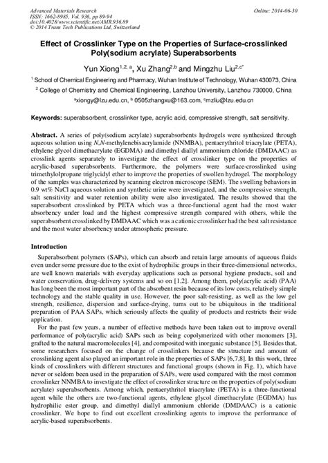 Effect Of Crosslinker Type On The Properties Of Surface Crosslinked