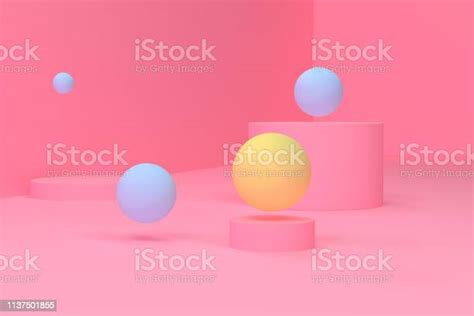 노란색과 파란색 3d 렌더링 기하학적 핑크 크림 장면 컨셉 귀여운 사랑 최소한의 0명에 대한 스톡 사진 및 기타 이미지 0명