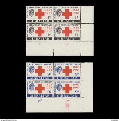 Gibilterra Gibraltar 1963 MNH Red Cross Centenary Plate Blocks