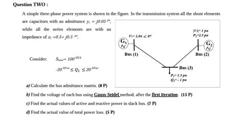 solved question two a simple three phase power system is