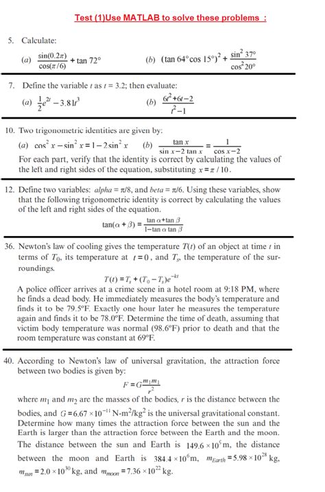 Solved Test Use MATLAB To Solve These Problems Chegg