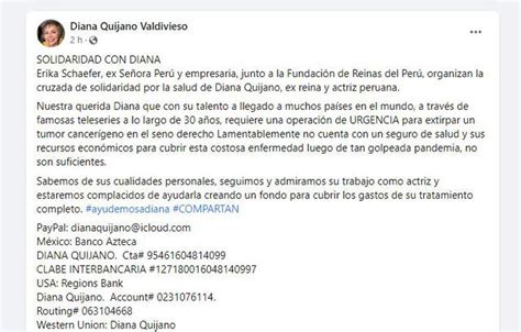 Diana Quijano famosa actriz peruana revela que tiene cáncer de mama y