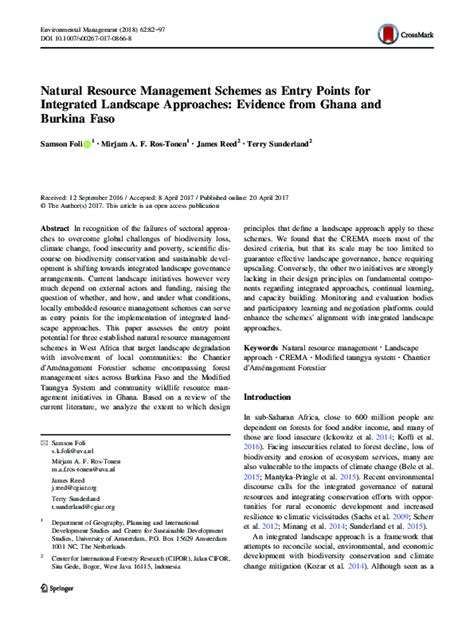 Pdf Natural Resource Management Schemes As Entry Points For