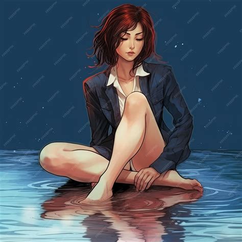 Premium Ai Image A Girl Sits In The Water With Her Legs Crossed
