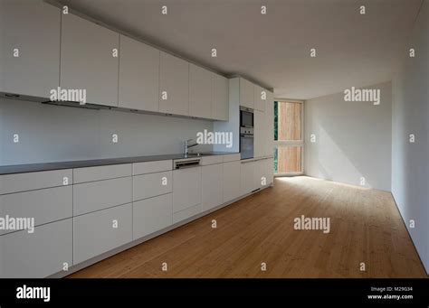Modern Kitchen Wooden Floor Stock Photo Alamy