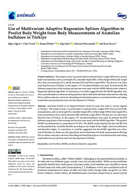 Pdf Use Of Multivariate Adaptive Regression Splines Algorithm To Predict Body Weight From Body