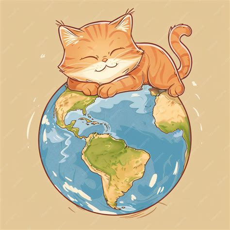 Premium Photo A Drawing Of A Cat On A Globe