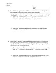 AP Stats Quiz 5 2 AP Statistics Quiz 5 2 Name Date 1 The Table Below Is A Probability Model
