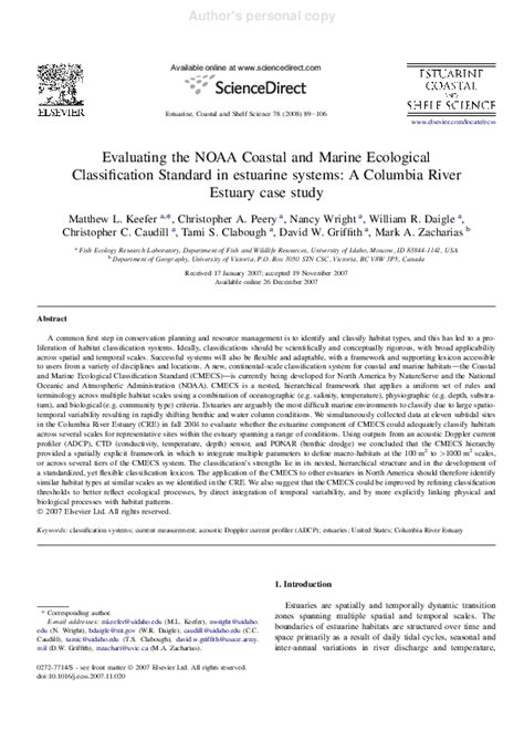 Pdf Evaluating The Noaa Coastal And Marine Ecological Classification Standard In Estuarine