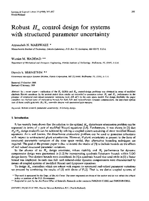 Pdf Robust Hinfinity Control Design For Systems With Structured