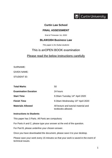Curtin Law School Assignment Report