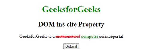 Html Dom Ins Cite Property Geeksforgeeks