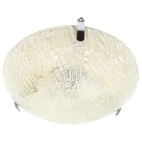 Large Ice Glass Pattern Textured Murano Flush Mount Midcentury 1970s