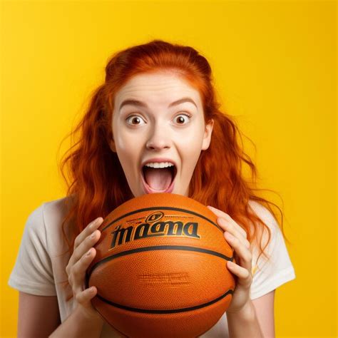 Premium Ai Image Photo Of Excited Red Hair Girl Holding A Basketball Ball