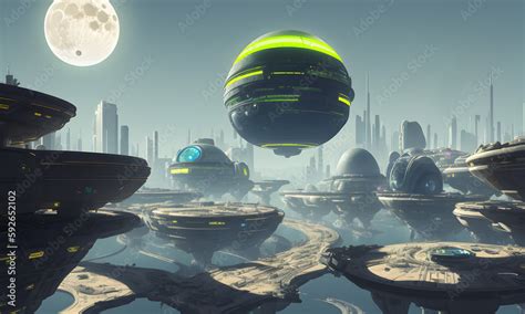 A High Tech Solarpunk Utopia City Metropolis At An Alien Planet In