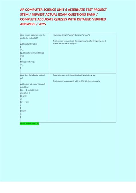 AP COMPUTER SCIENCE UNIT 6 ALTERNATE TEST PROJECT STEM NEWEST ACTUAL EXAM QUESTIONS BANK
