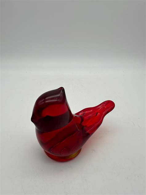 Vintage Titan Art Glass Red Bird Cardinal Of Love Signed Figurine Etsy